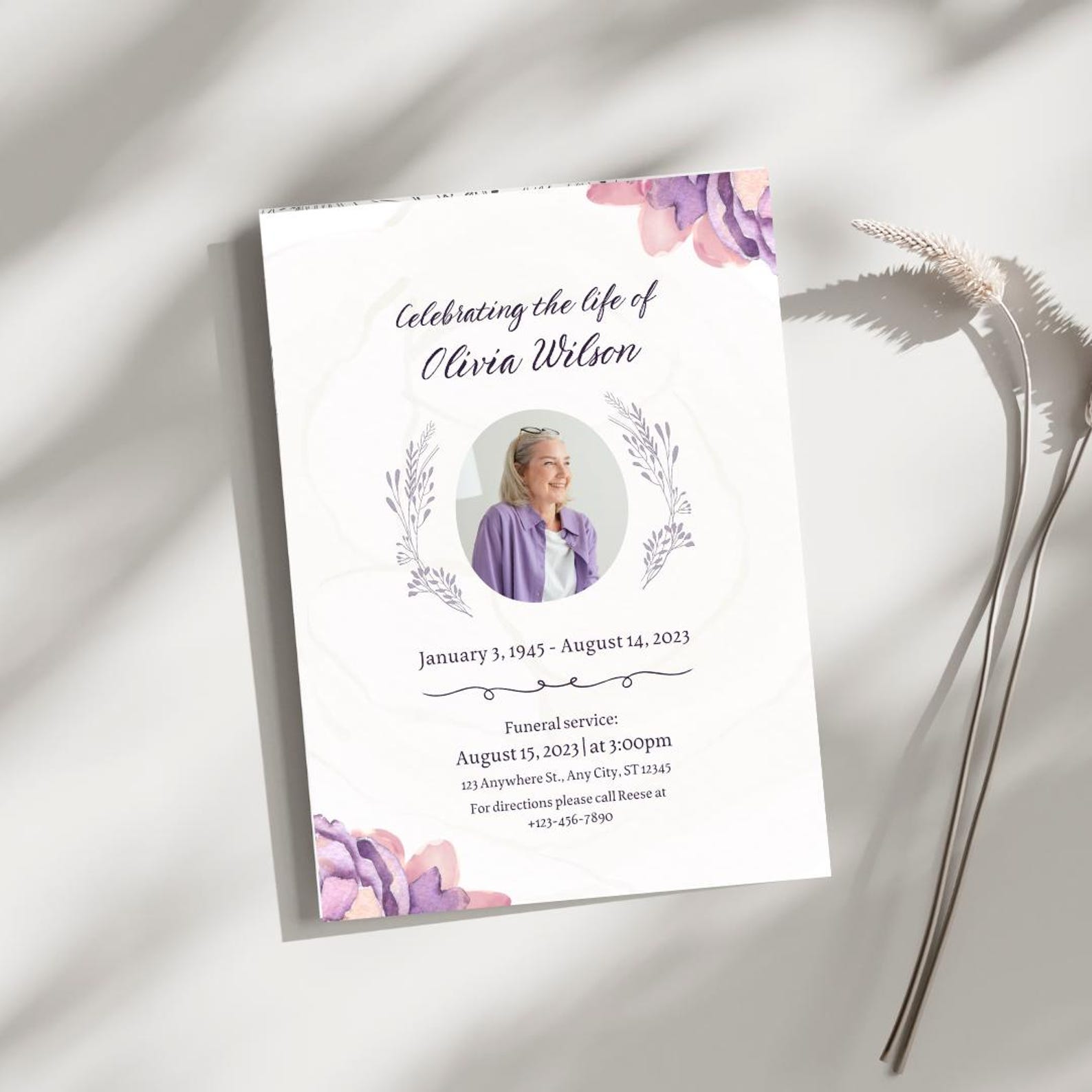 Funeral Program Template, Digital Funeral Invite, Printable Celebration ...