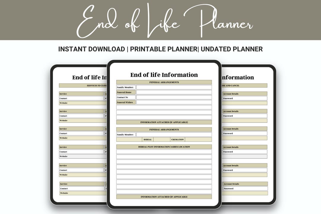 End of Life Planner, Celebration of Life Planner Checklist, End of Life ...
