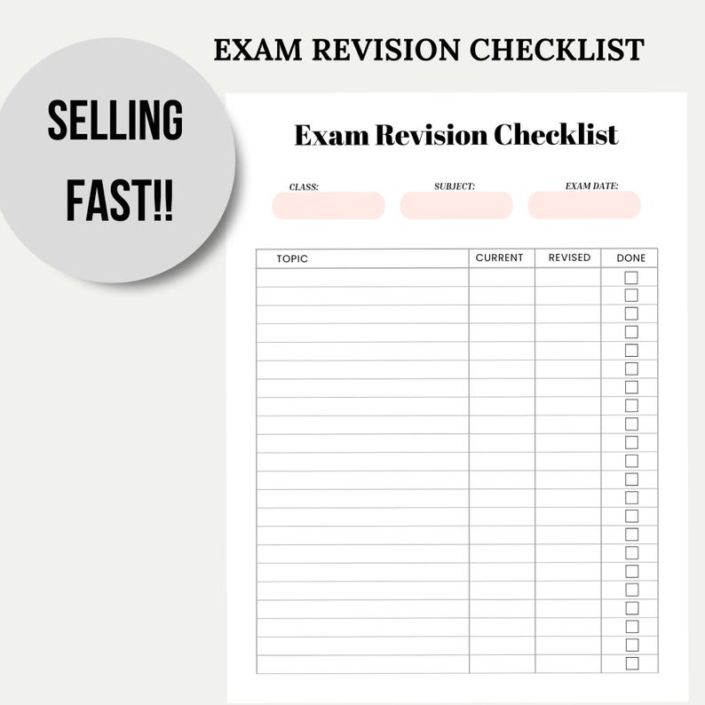 Exam Revision Checklist Printable | Study Planner (PDF) - Etsy