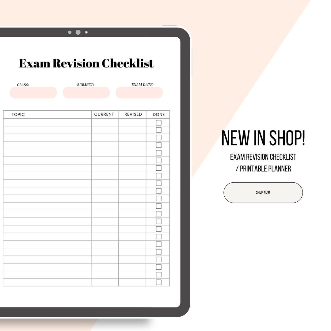 Exam Revision Checklist Printable | Study To-do List for Students ...