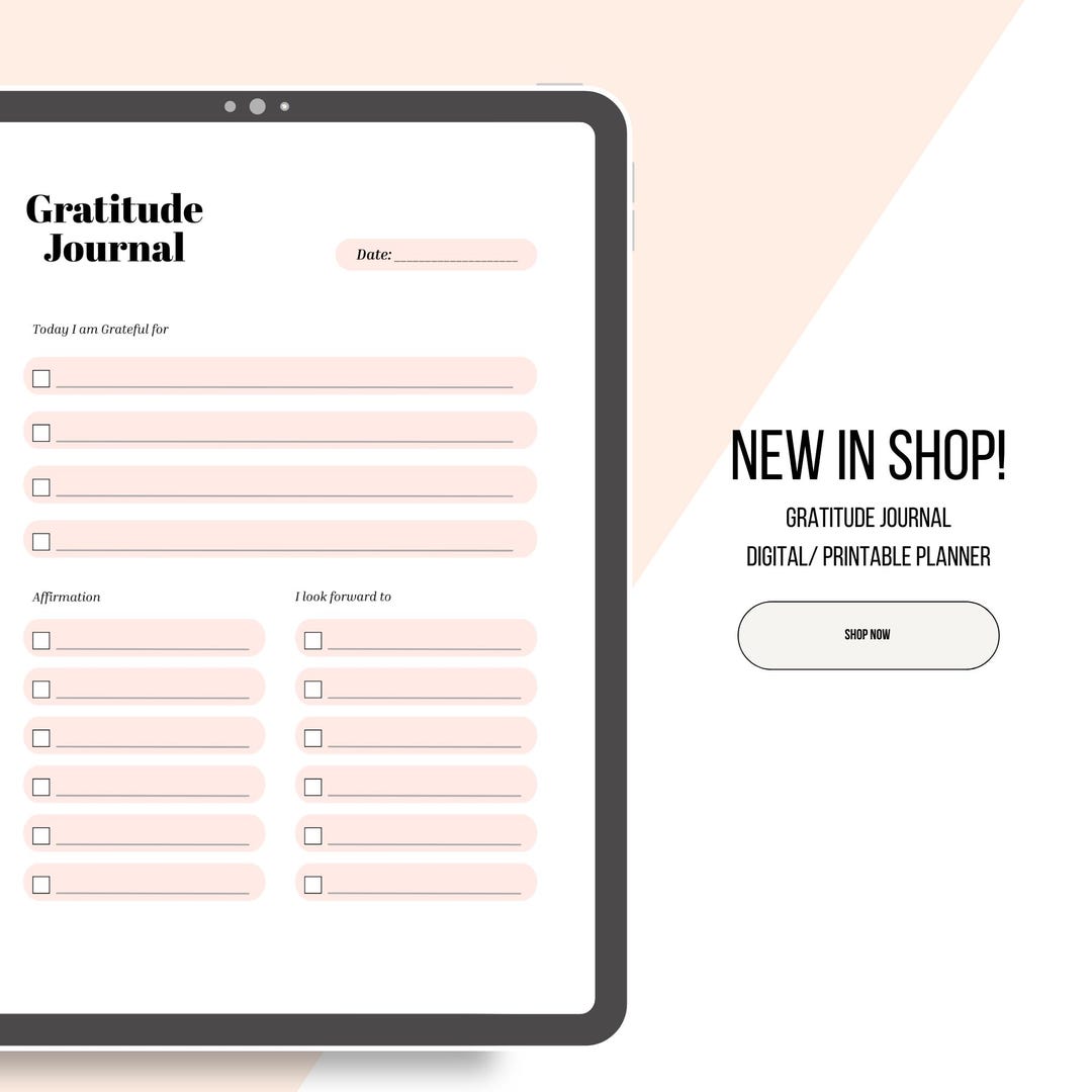 Gratitude Journal Printable Daily Thankfulness & Mindfulness Sheet Self ...