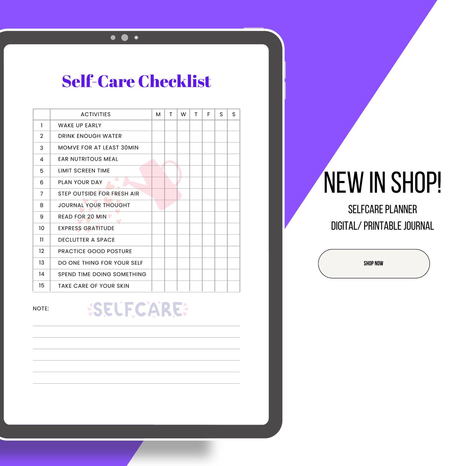 Self-care Checklist Printable | Daily Wellness Tracker (PDF) - Etsy