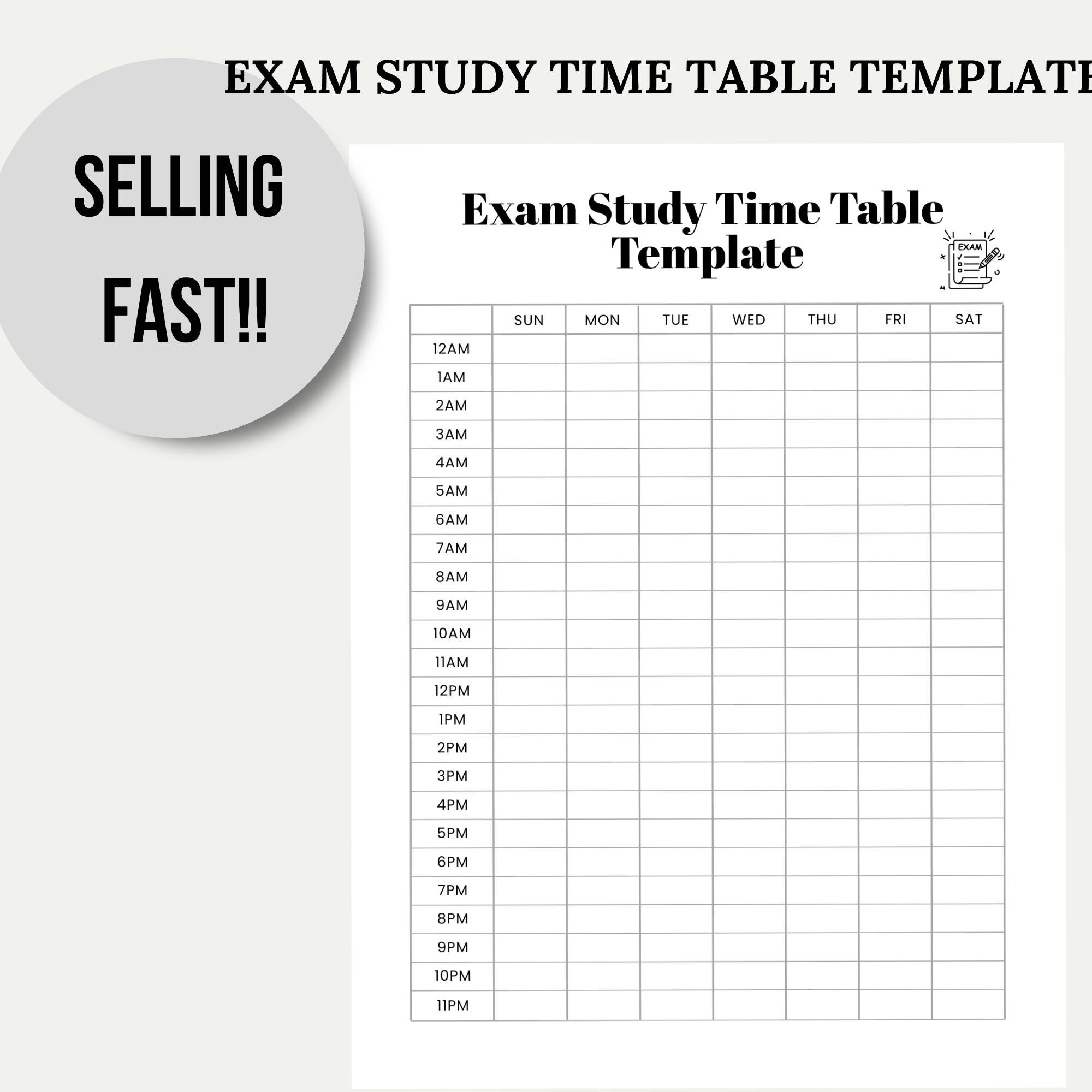 Exam Revision Timetable Template | Study Schedule & Weekly Planner ...