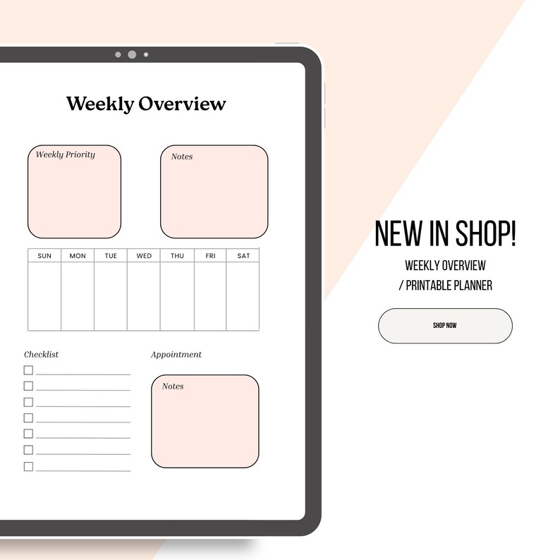 Minimalist Weekly Planner Printable: Overview Schedule, To-do List (PDF ...