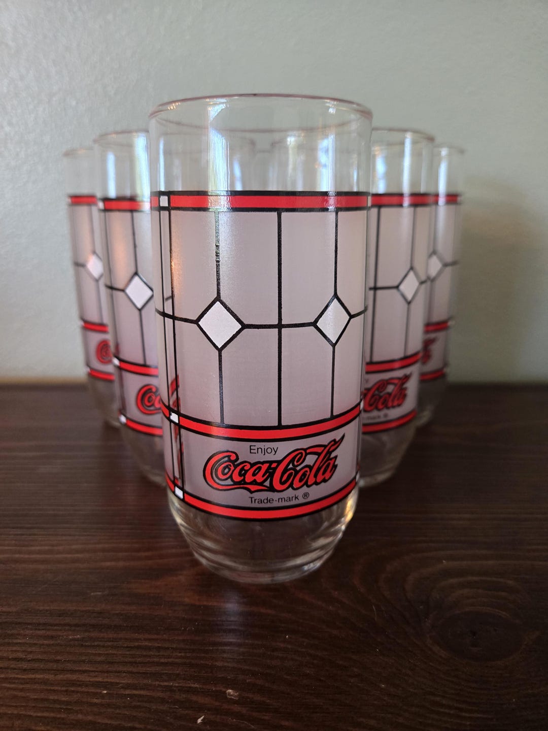 Set of 6 Vintage 16 Oz Coca Cola Libbey Glasses, Collectible Glass, Frosted Glass. Bareware ...