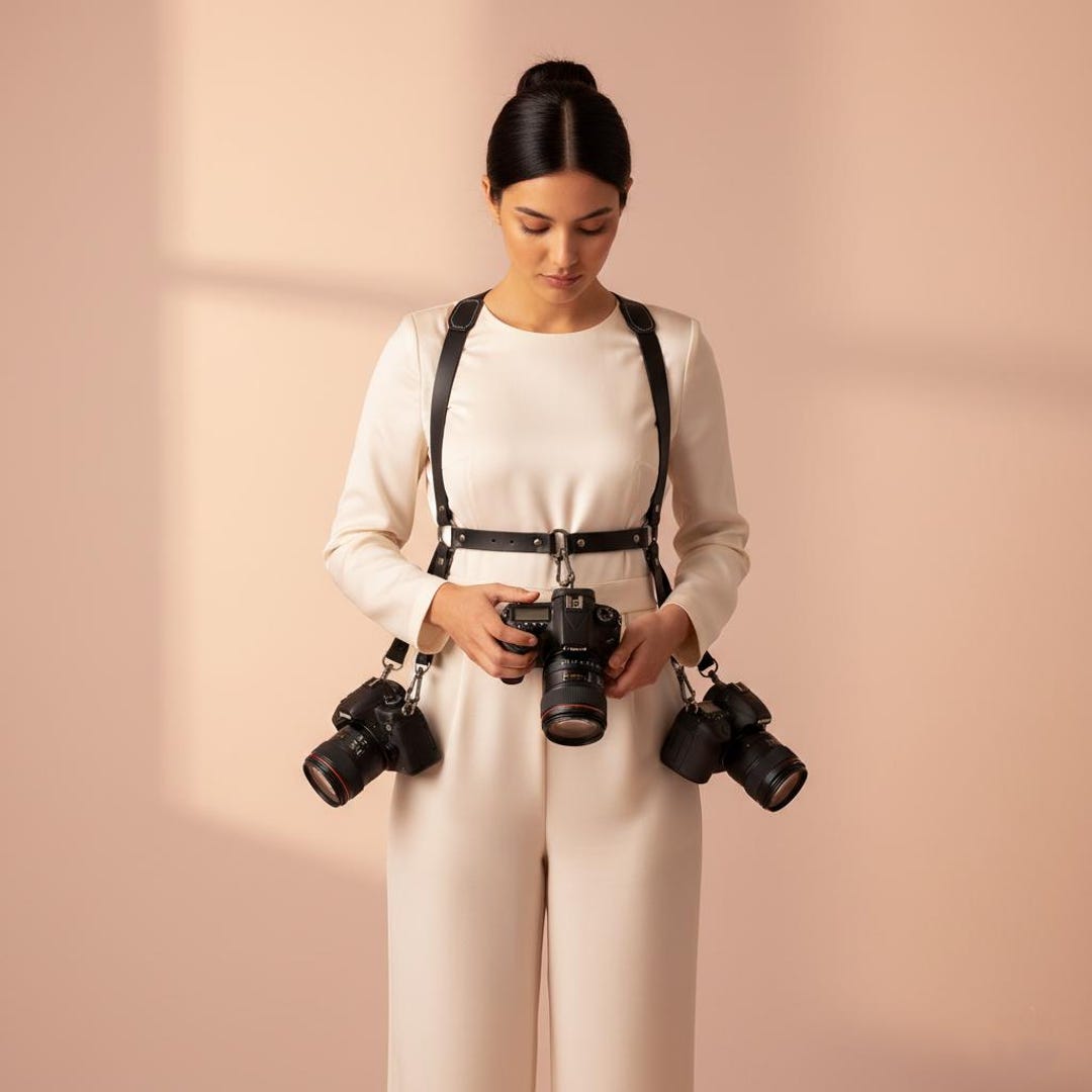 Custom Genuine Black Leather Camera Harness | Personalized Y-back Dual ...