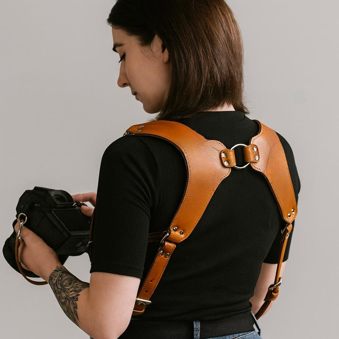 Personalized Genuine Leather Camera Harness | Dual Strap With Back ...