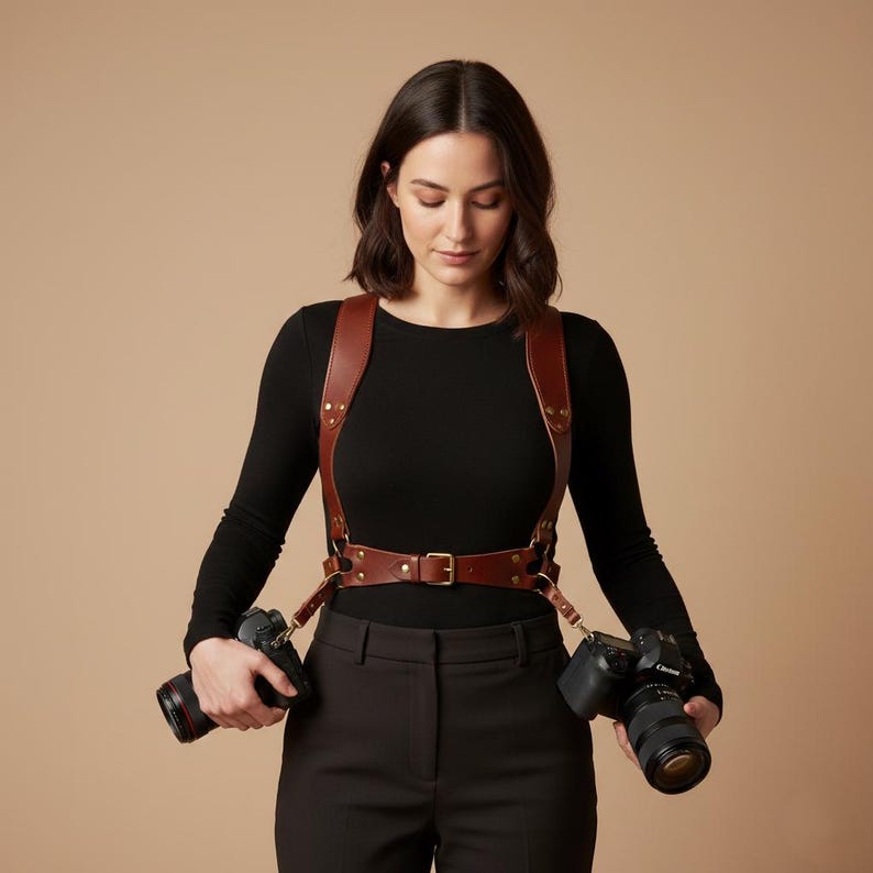 Customized Leather Camera Harness | Y-back Dual Strap for 2 Cameras ...