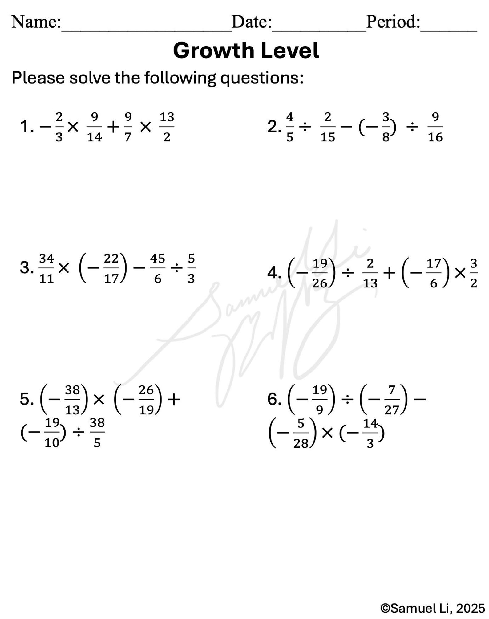Algebra 1 "fractions" Worksheet - Digital Worksheet - 7th Grade to High ...