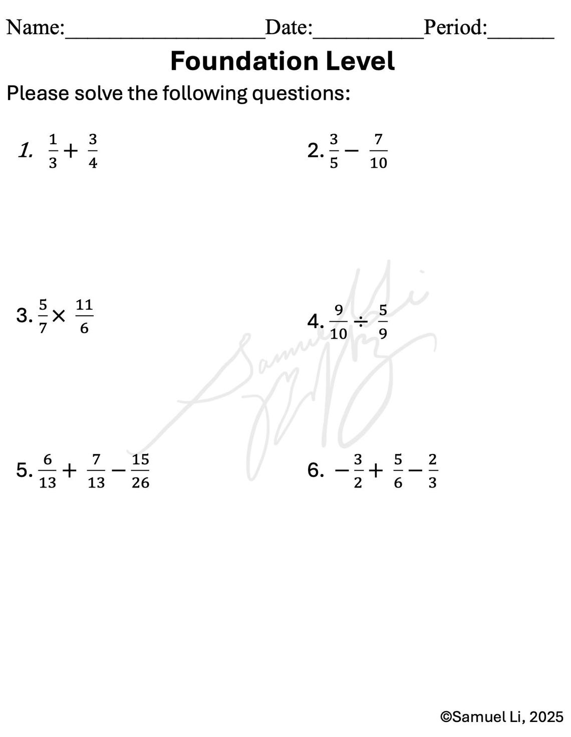 Algebra 1 "fractions" Worksheet - Digital Worksheet - 7th Grade to High ...