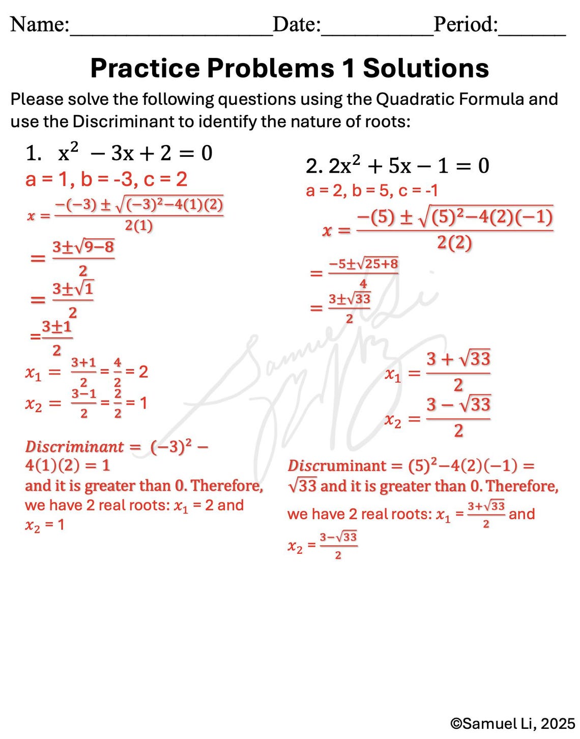 Algebra 1 "quadratic Equations" Study Guide - Digital Study Guide - 7th ...