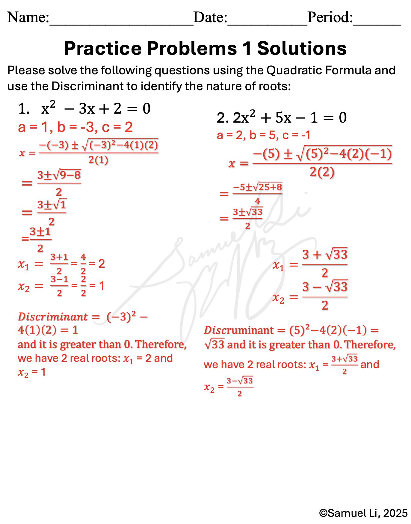 Algebra 1 "quadratic Equations" Study Guide - Digital Study Guide - 7th ...