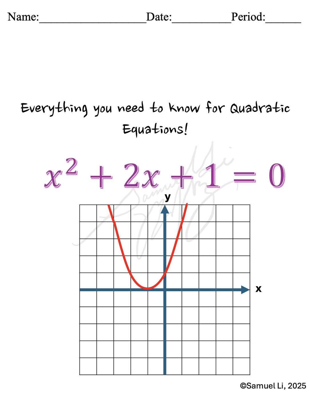Algebra 1 "quadratic Equations" Study Guide - Digital Study Guide - 7th ...