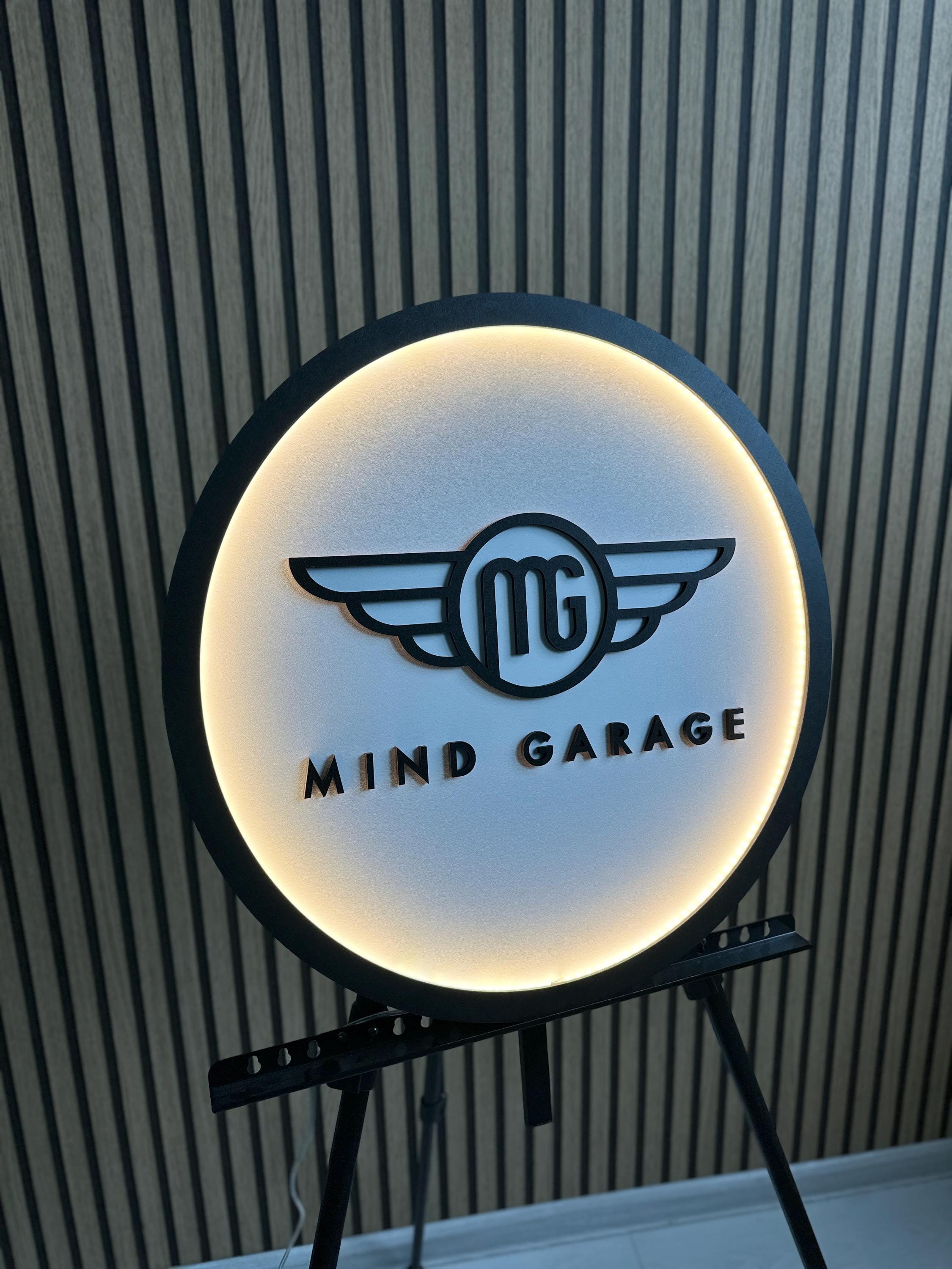 Garage Wall LED Logo Sign With Backlit Wooden Design, Personalized ...