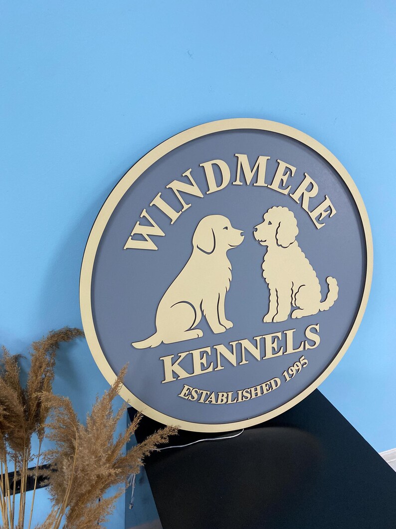 Custom Wooden LED Dog Kennel Sign – Personalized Backlit Pet Logo Wall ...