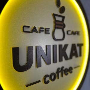 Cafe Logo Sign With LED Backlight, Round Wooden Coffee Shop Logo for ...