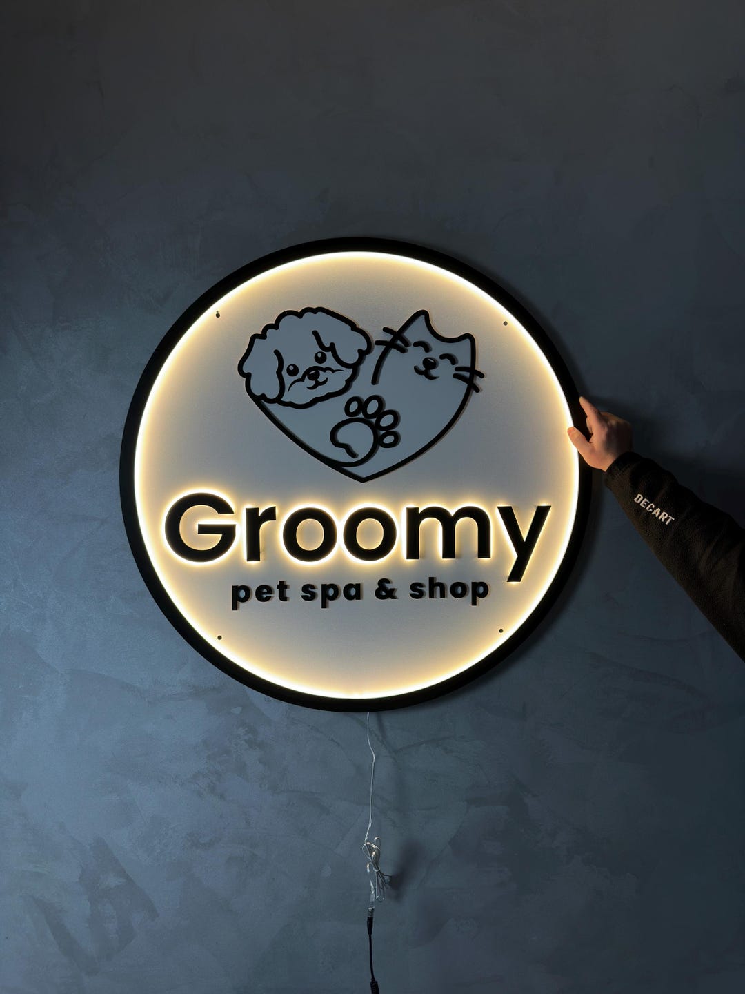 LED Business Sign, Round 3D Wooden Logo, Laser Cut Wall Sign ...