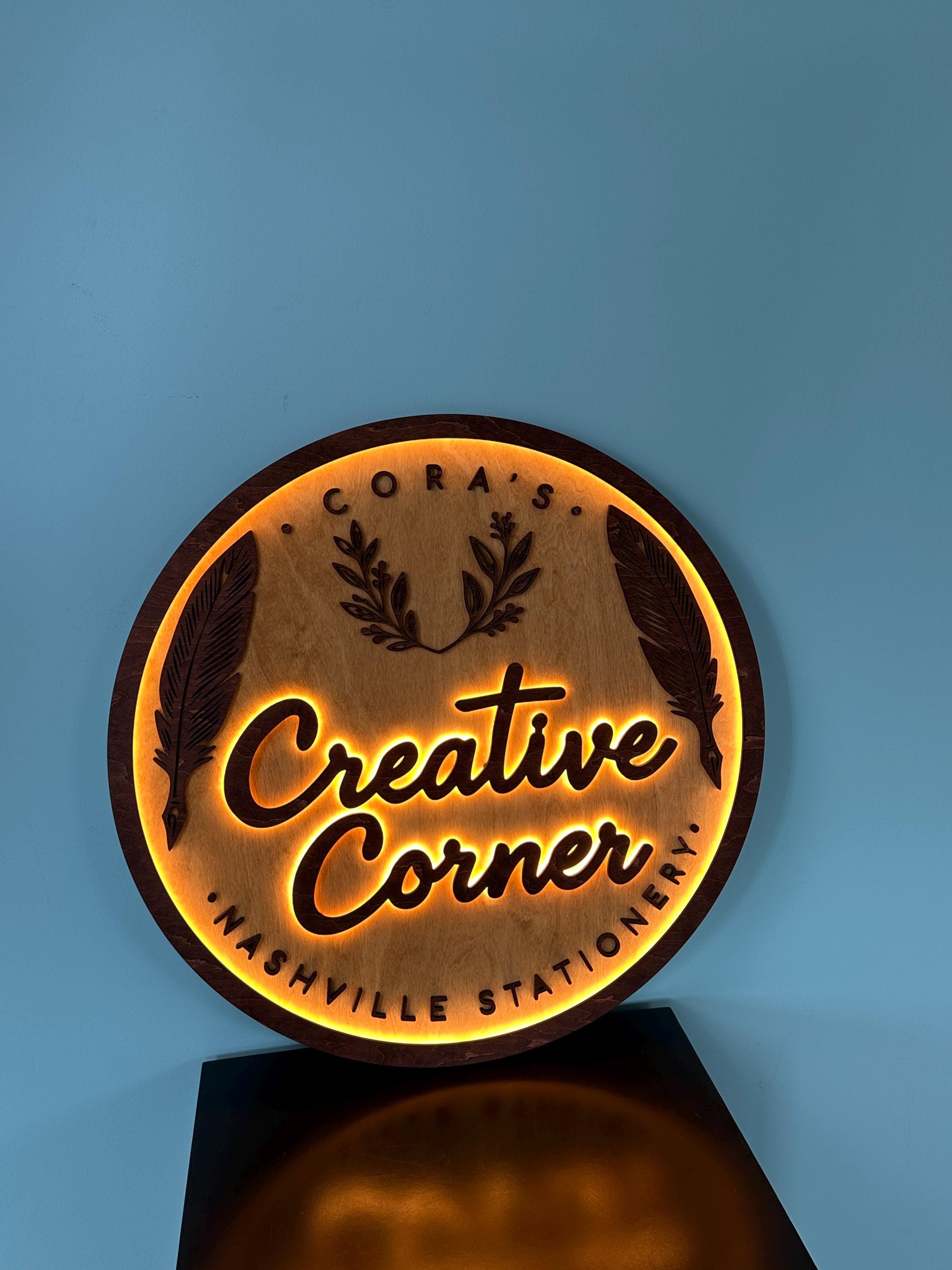 Custom Wooden Business Logo, LED Wall Sign With Backlight, Personalized ...
