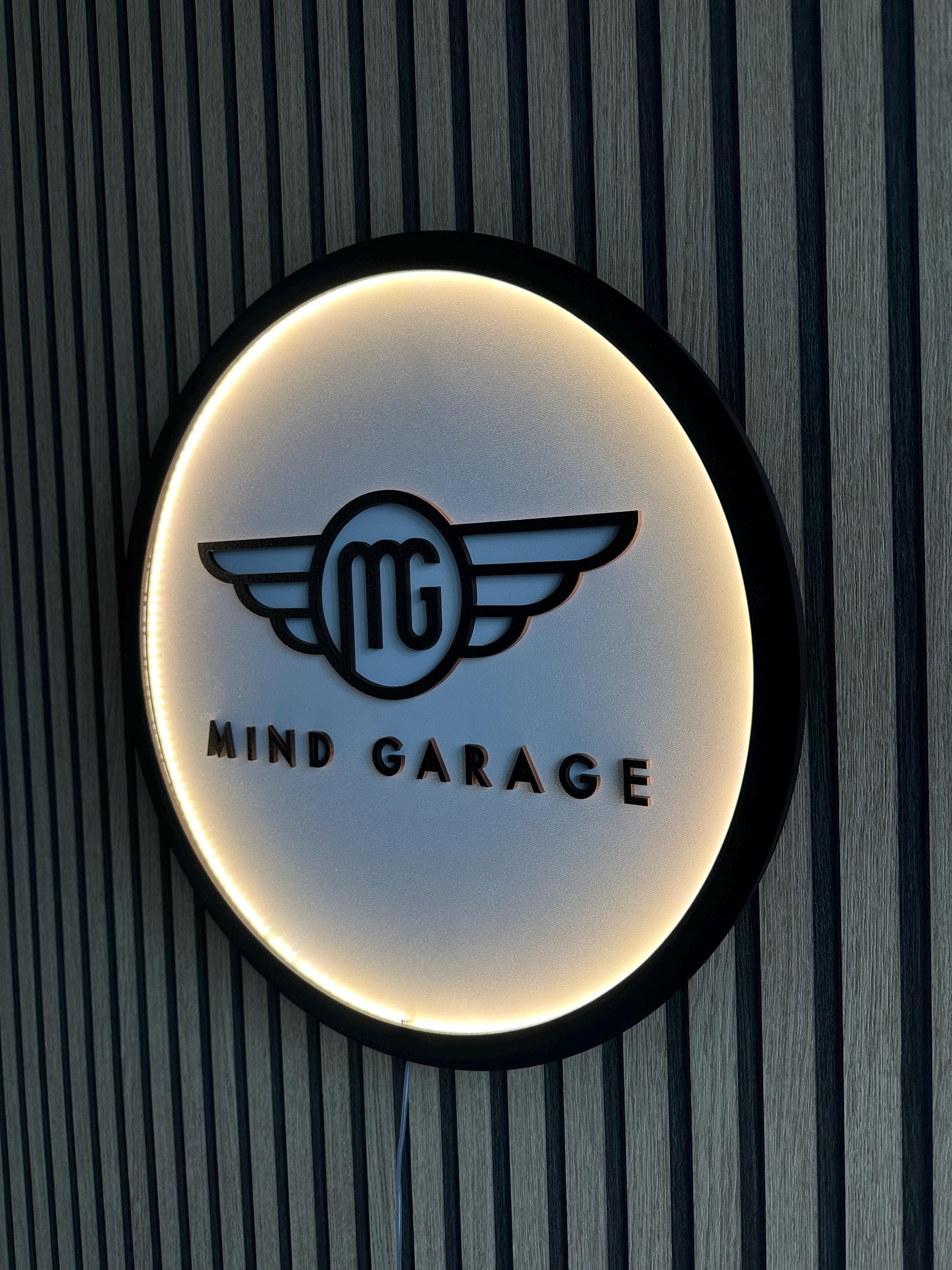 Garage Wall LED Logo Sign With Backlit Wooden Design, Personalized ...