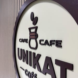 Cafe Logo Sign With LED Backlight, Round Wooden Coffee Shop Logo for ...