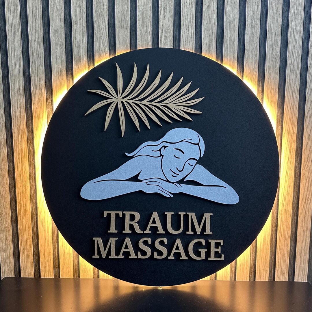 Massage Studio Wall Sign With LED Light, Custom Wooden Spa Logo Decor ...
