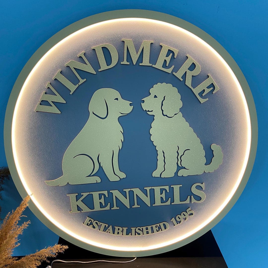 Custom Wooden LED Dog Kennel Sign – Personalized Backlit Pet Logo Wall ...