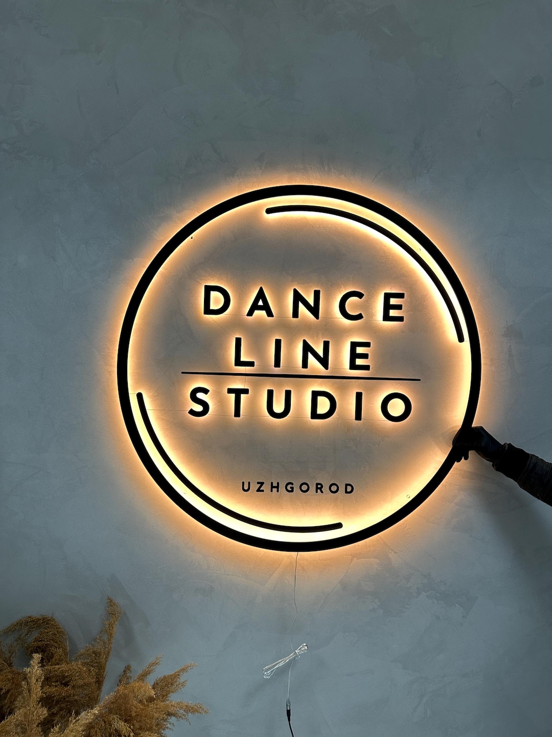 Custom LED Logo Sign for Dance Studio, Round Backlit Wooden Business ...