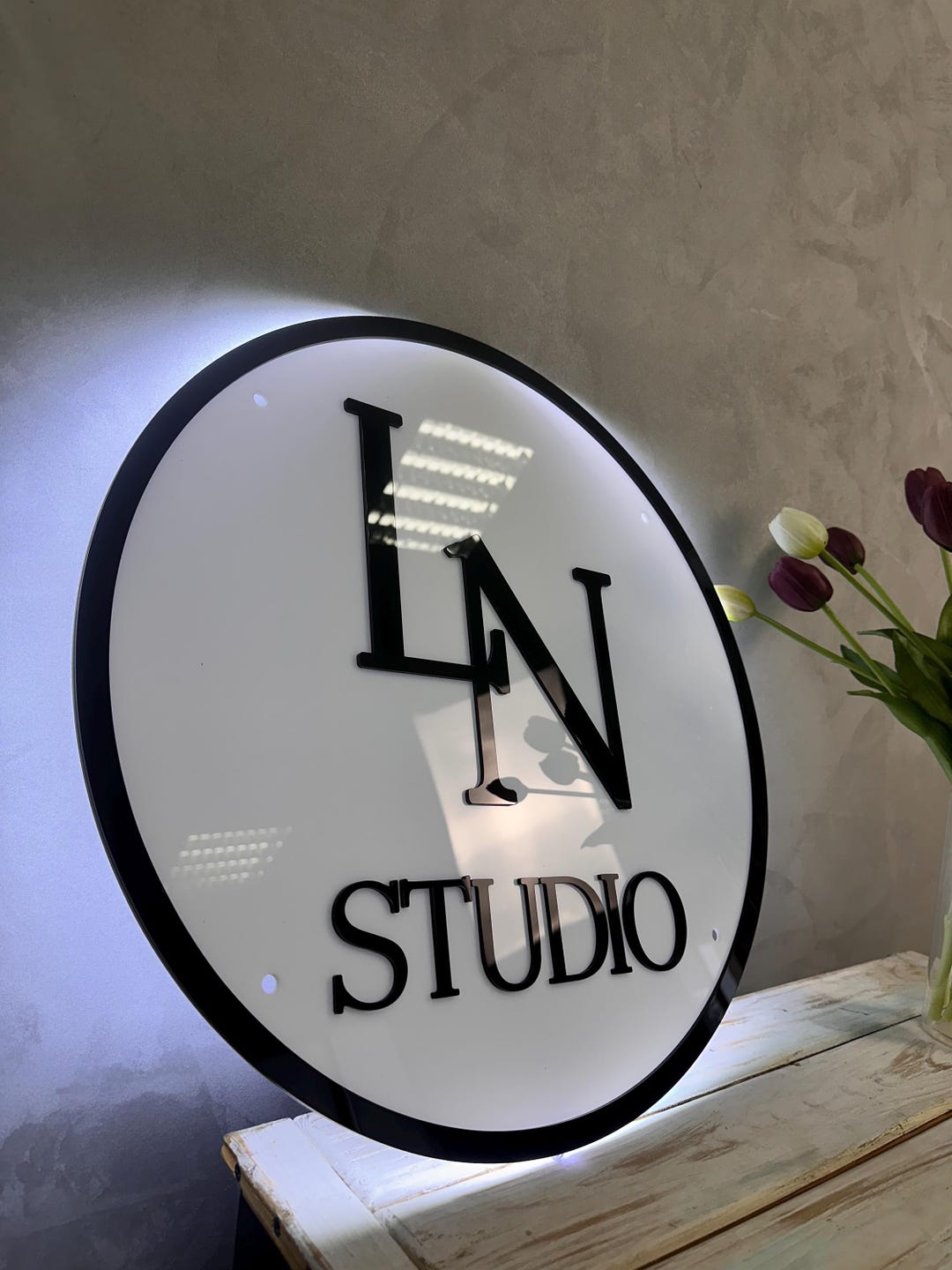 Custom LED Logo Sign for Business, Round Acrylic Wall Branding With ...