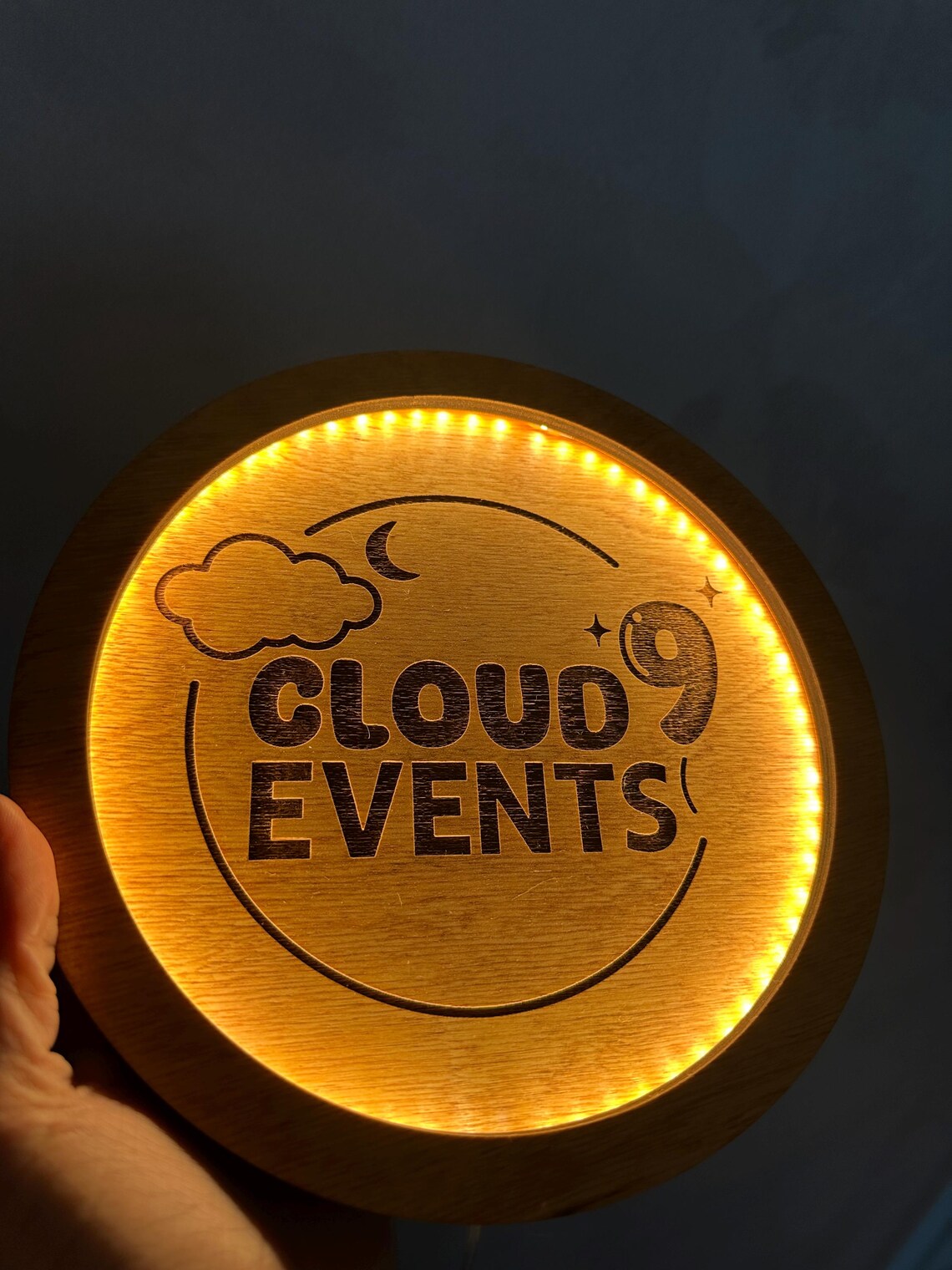 Custom Wooden LED Round Logo Sign, Personalized Backlit Event Signage ...