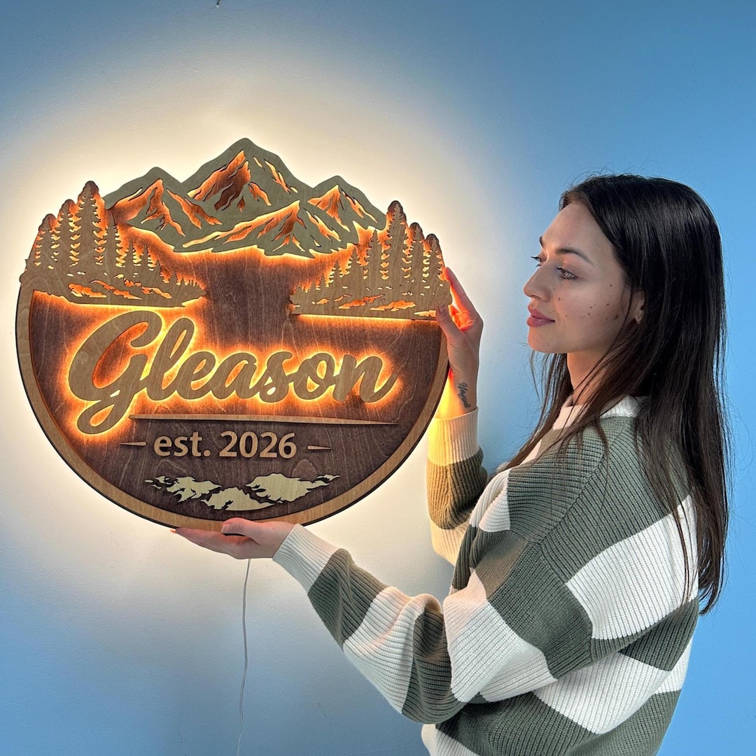Custom Wooden Business Logo Sign With LED Backlight, Personalized Wall ...