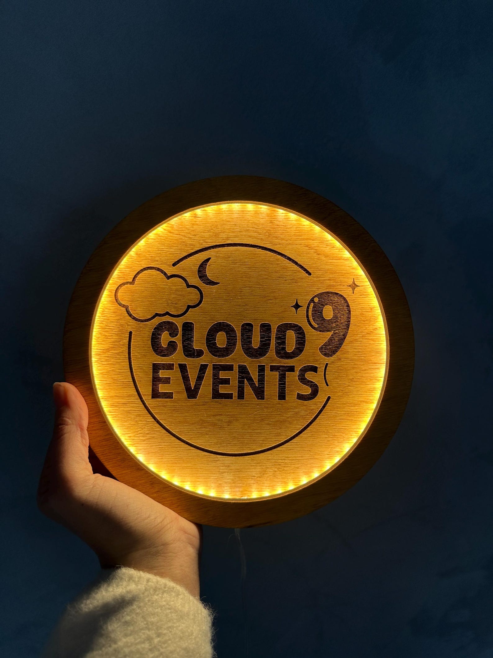 Custom Wooden LED Round Logo Sign, Personalized Backlit Event Signage ...