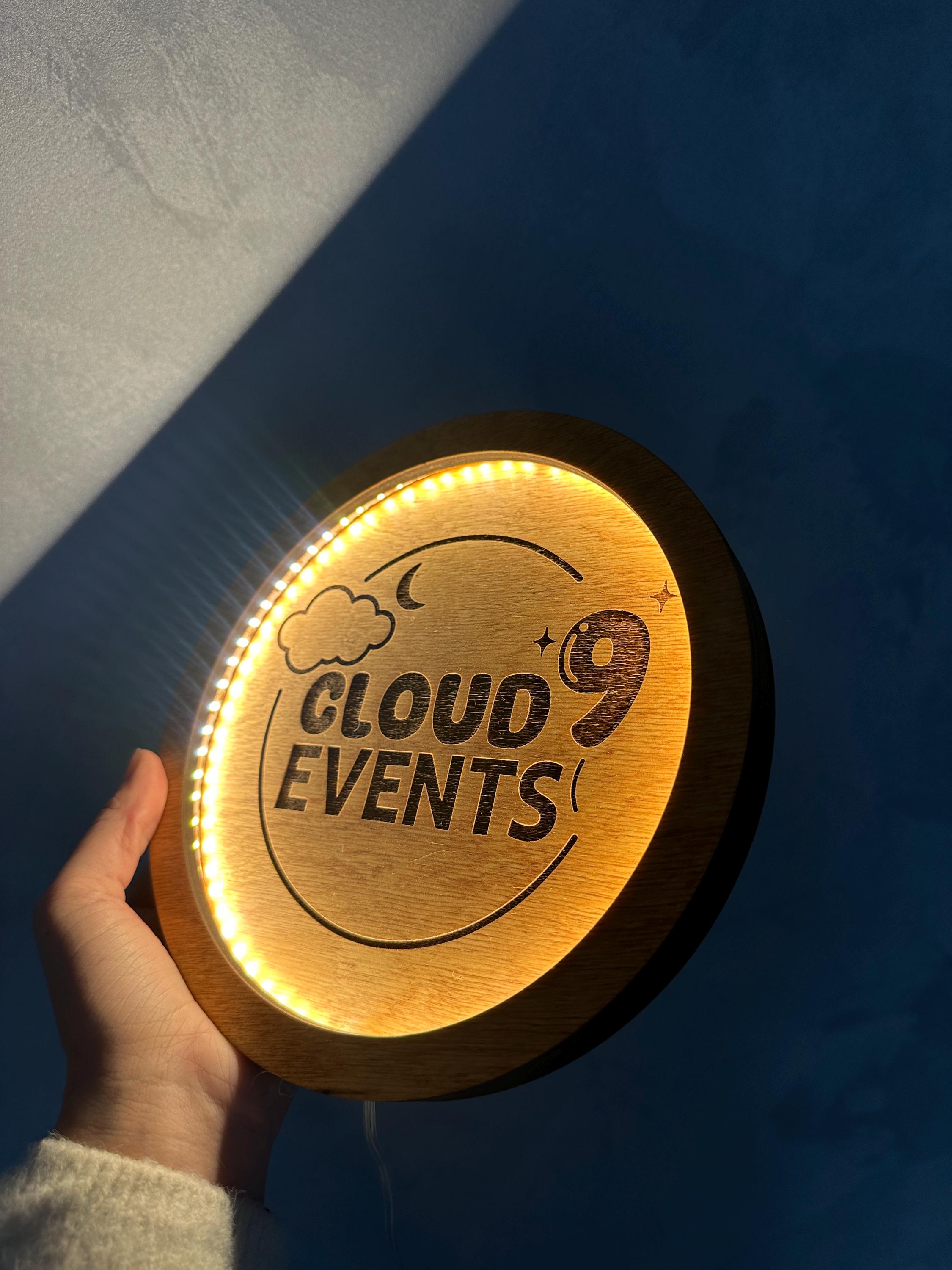 Custom Wooden LED Round Logo Sign, Personalized Backlit Event Signage ...