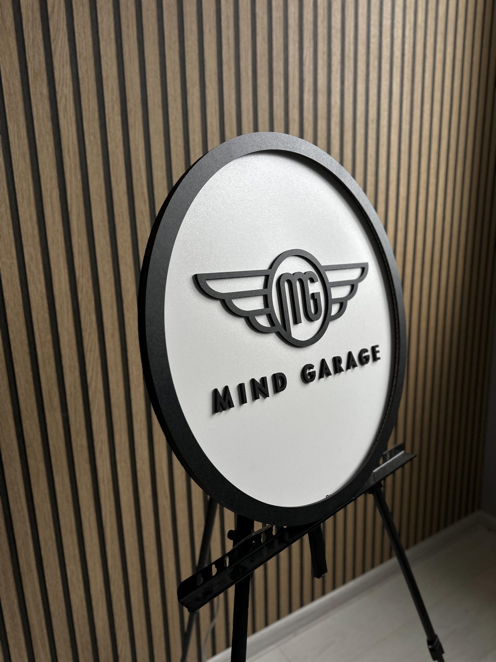 Garage Wall LED Logo Sign With Backlit Wooden Design, Personalized ...