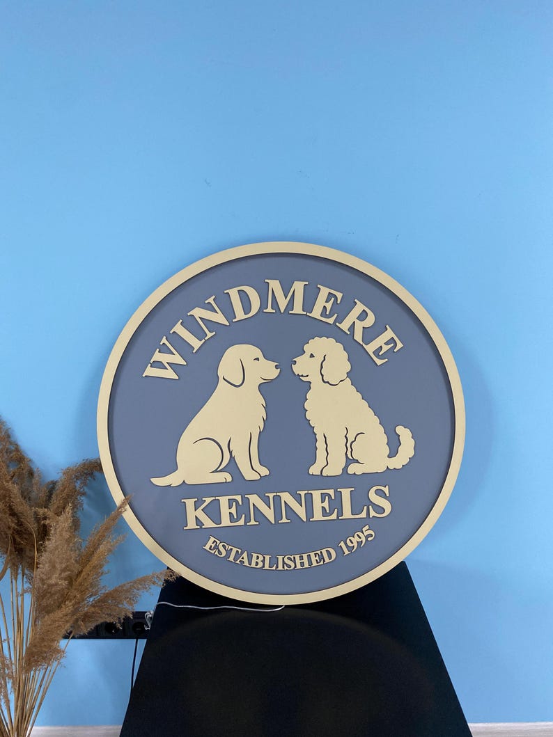 Custom Wooden LED Dog Kennel Sign – Personalized Backlit Pet Logo Wall ...