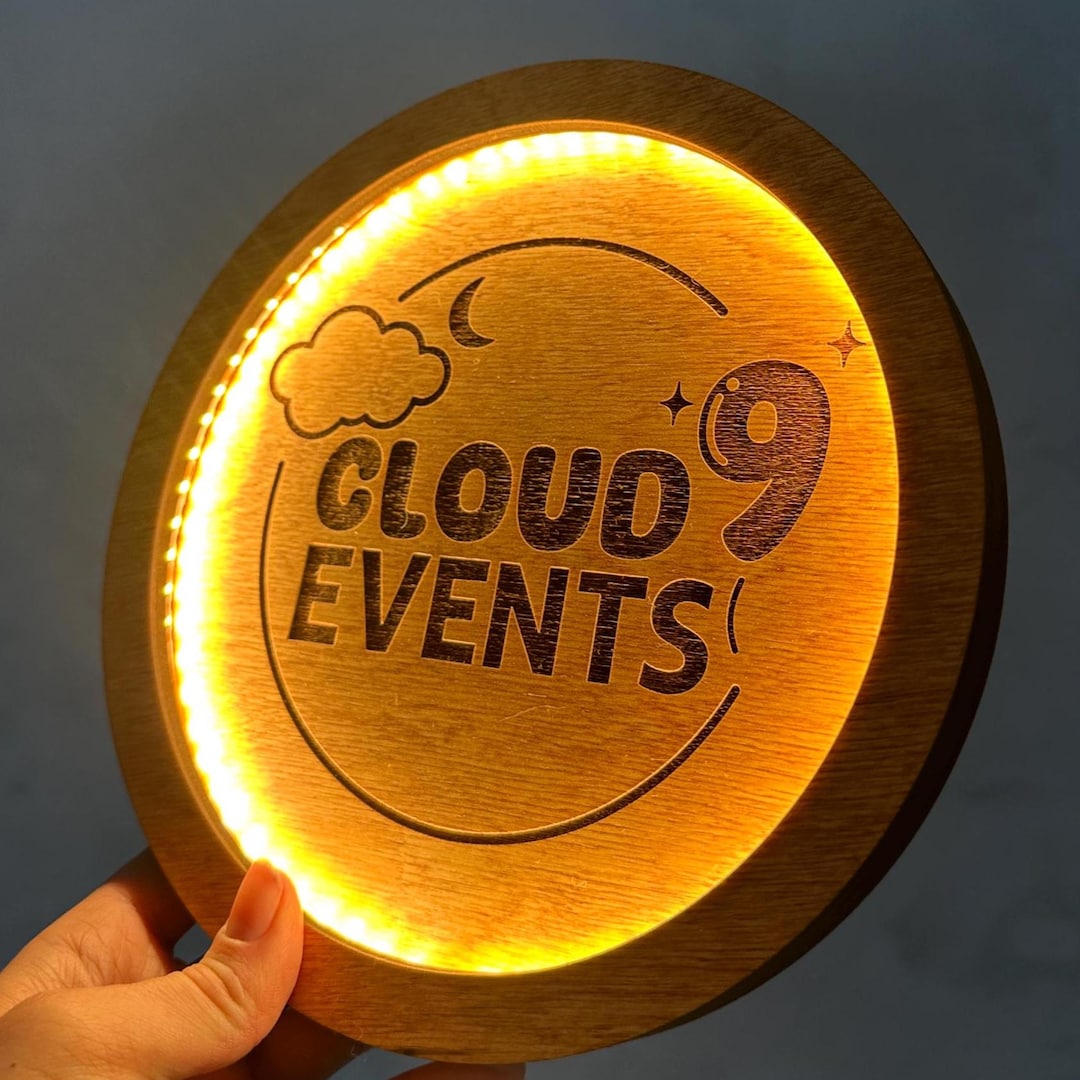 Custom Wooden LED Round Logo Sign, Personalized Backlit Event Signage ...