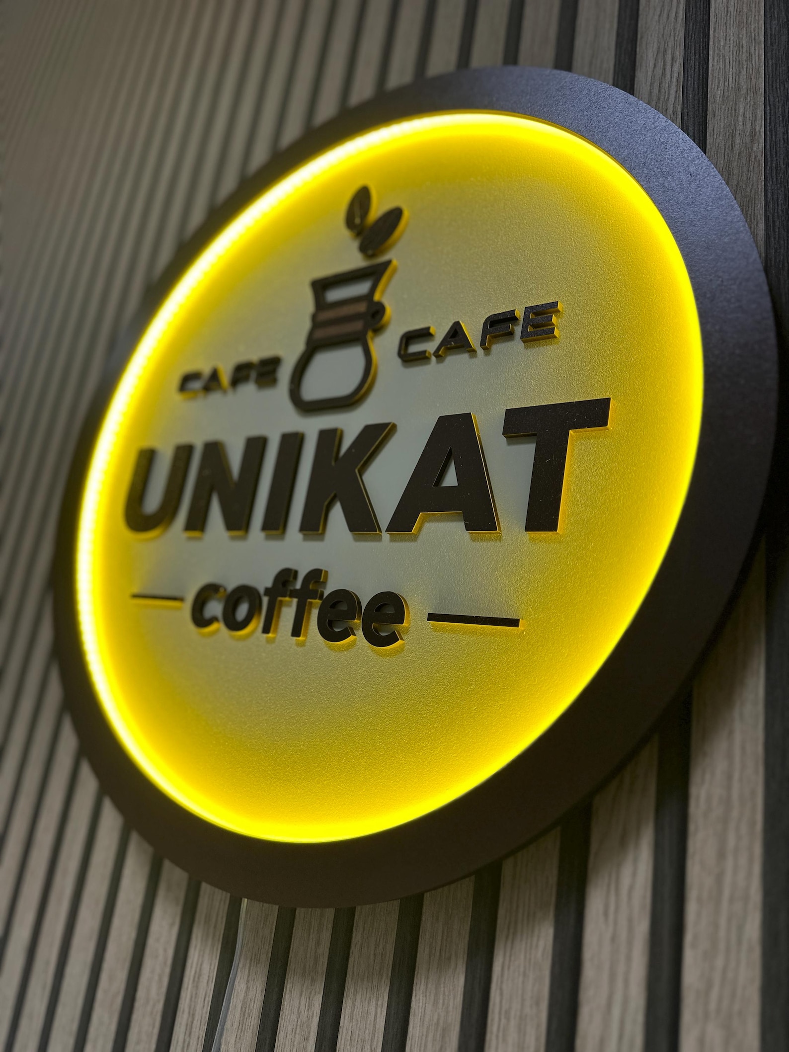 Cafe Logo Sign With LED Backlight, Round Wooden Coffee Shop Logo for ...