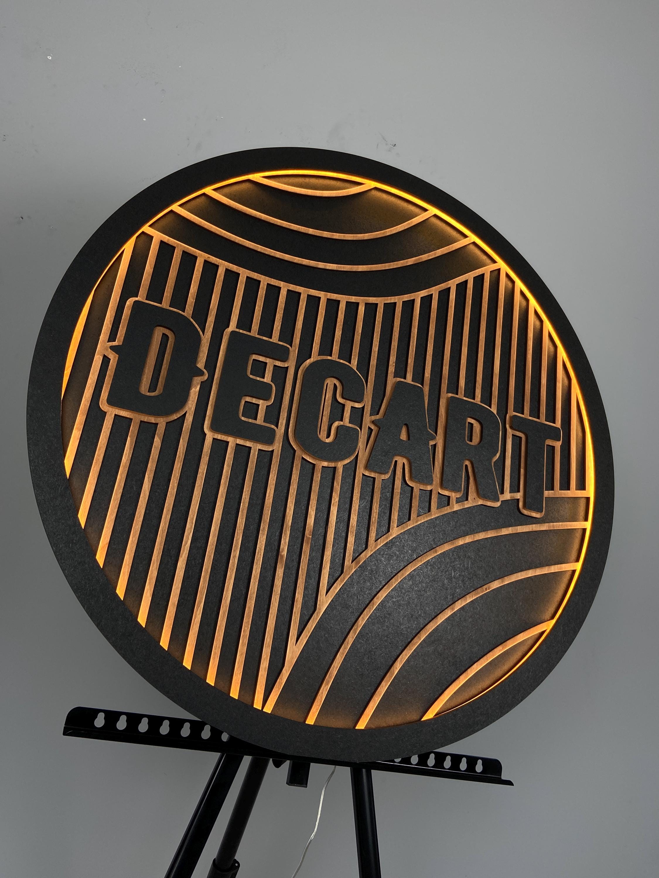 Custom Wooden Logo Sign – Illuminated Round Company Logo, Handmade Wood ...