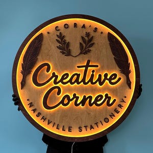 Custom Wooden Business Logo, LED Wall Sign With Backlight, Personalized ...