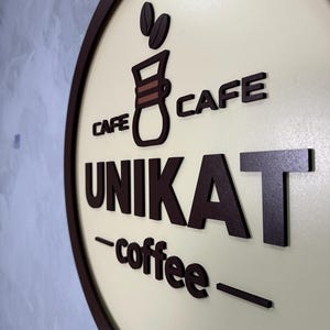 Cafe Logo Sign With LED Backlight, Round Wooden Coffee Shop Logo for ...