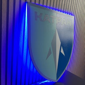 Wooden Shield Wall Sign With LED Backlight, Custom Laser Cut Crest Logo ...