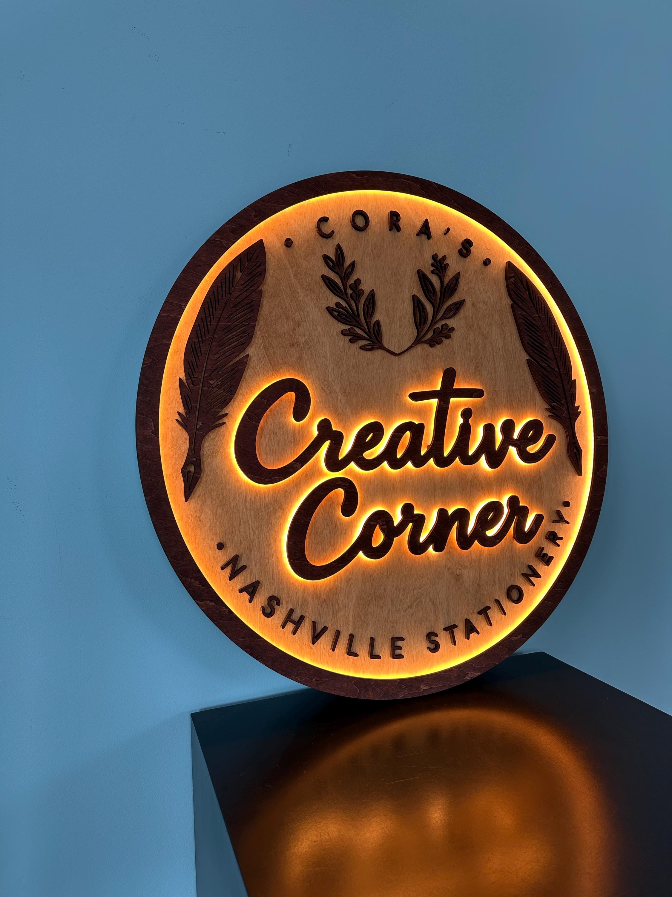 Custom Wooden Business Logo, LED Wall Sign With Backlight, Personalized ...