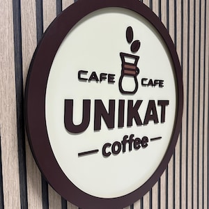 Cafe Logo Sign With LED Backlight, Round Wooden Coffee Shop Logo for ...