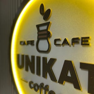 Cafe Logo Sign With LED Backlight, Round Wooden Coffee Shop Logo for ...