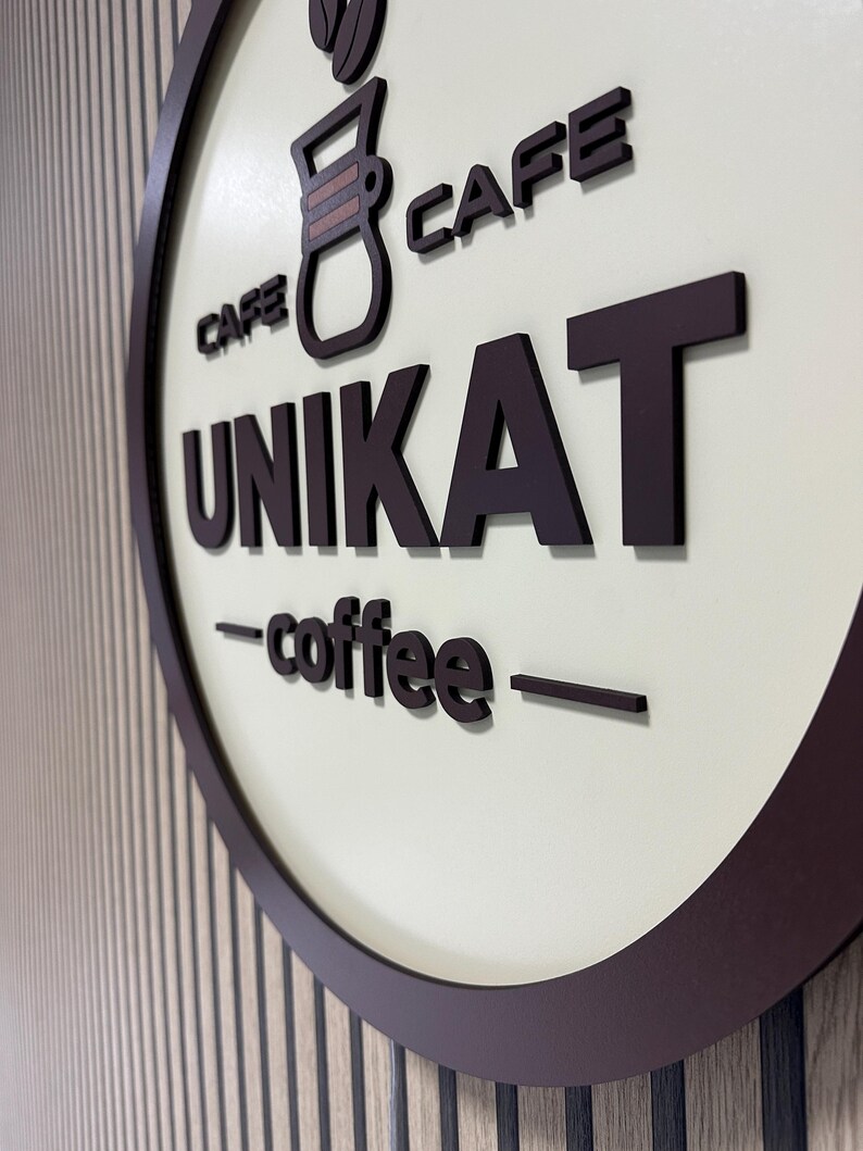 Cafe Logo Sign With LED Backlight, Round Wooden Coffee Shop Logo for ...