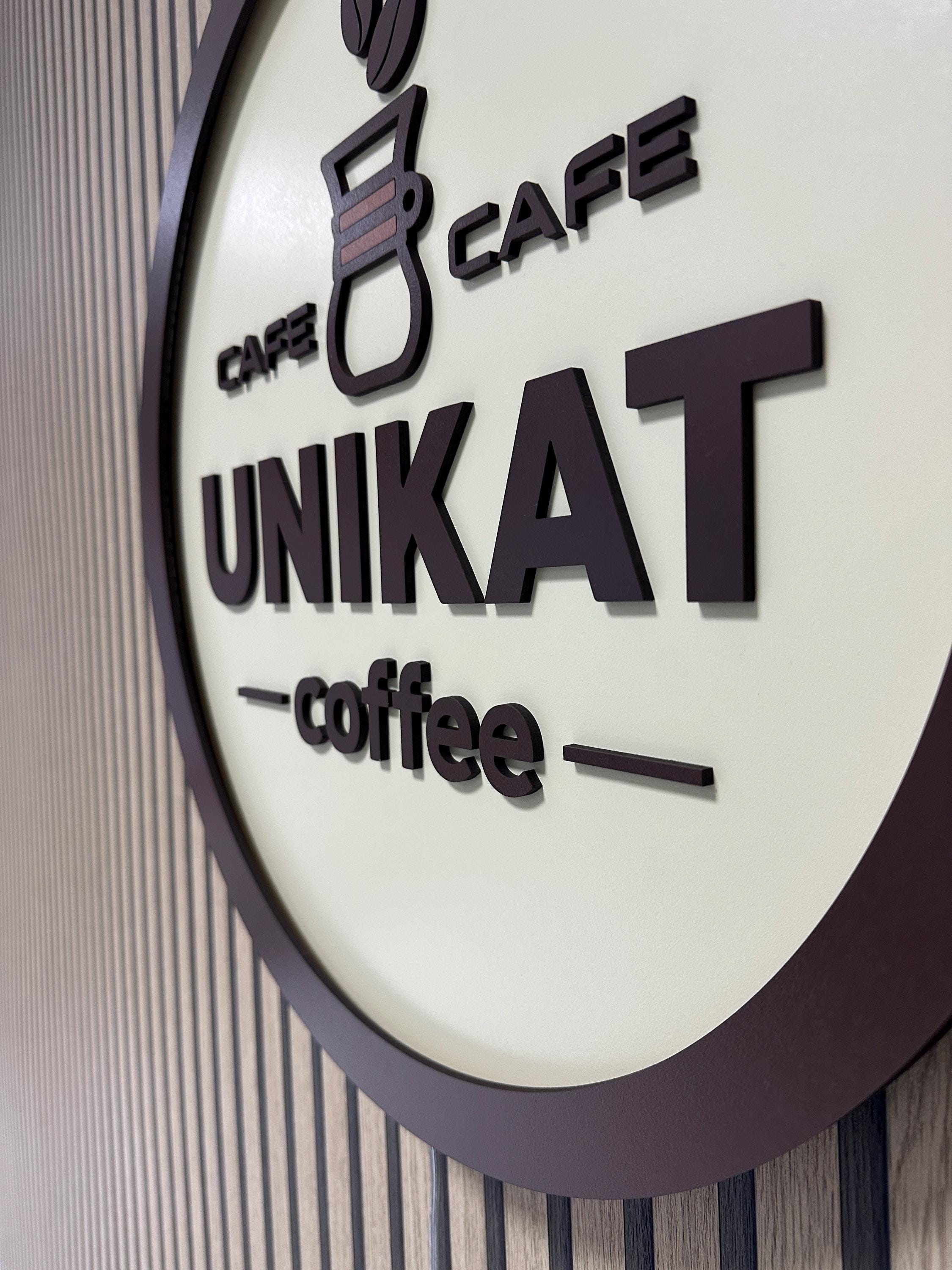 Cafe Logo Sign With LED Backlight, Round Wooden Coffee Shop Logo for ...