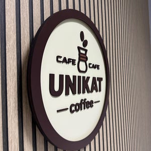 Cafe Logo Sign With LED Backlight, Round Wooden Coffee Shop Logo for ...