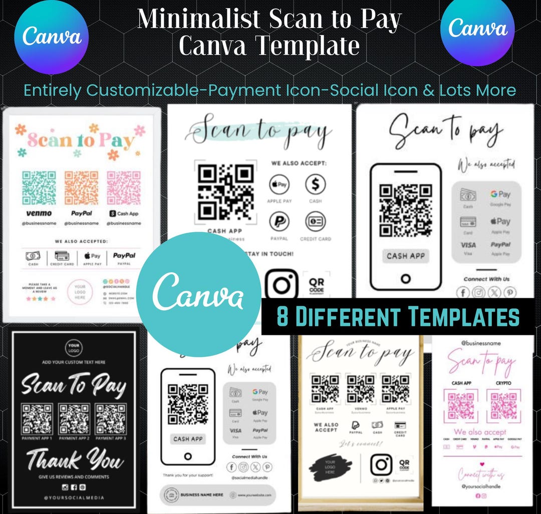 Scan to Pay Templates, Qr Code Sign, Small Business, Editable Canva ...