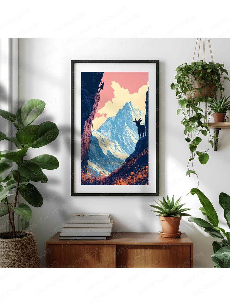 Cliffhanger Vintage National Park Poster • Dramatic Rock Climbing Art ...