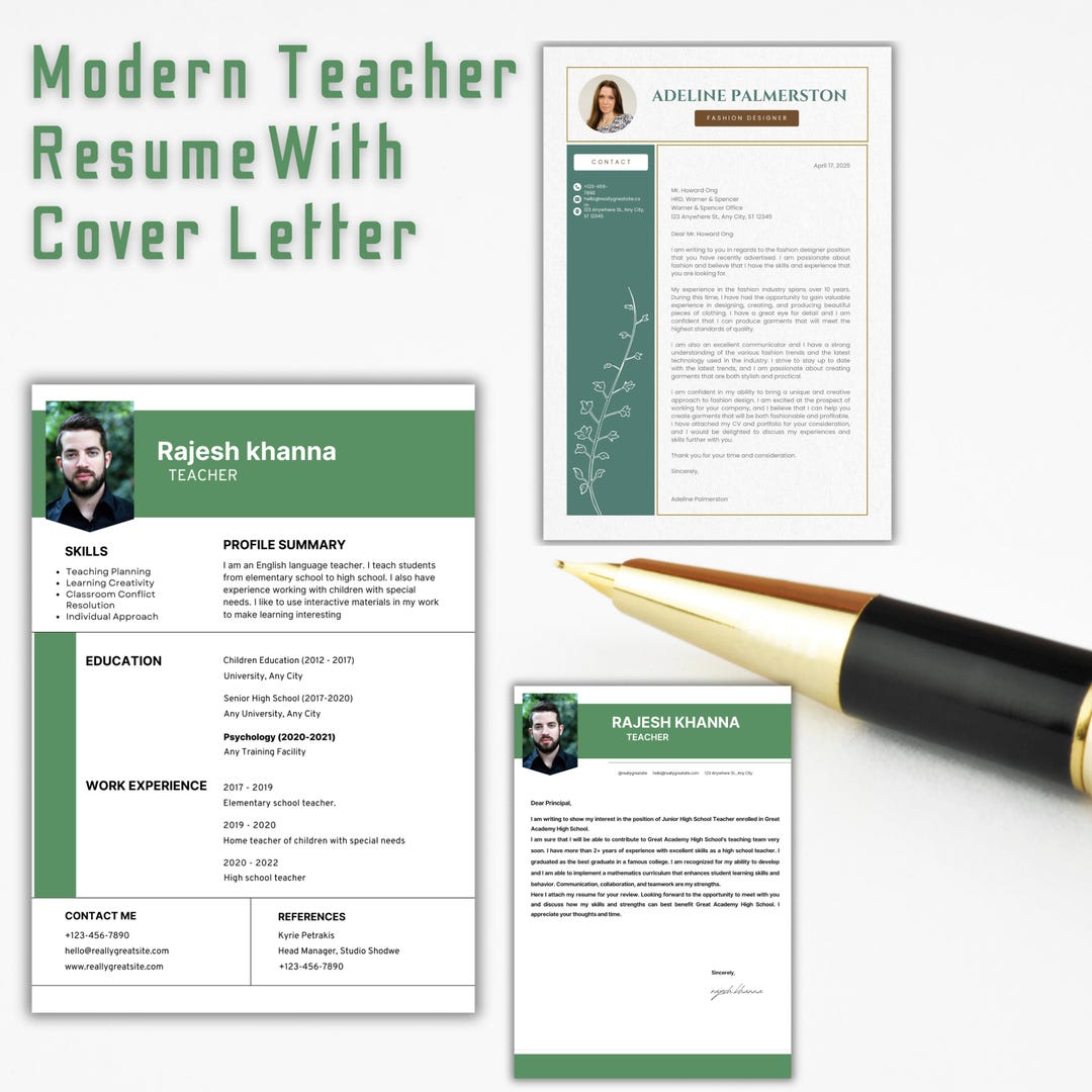 Green and White Modern Teacher Resume Template | Professional Editable ...