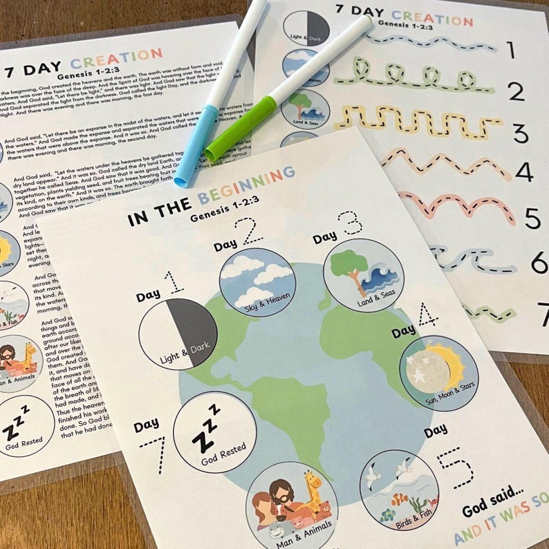 7 Day Creation Printable Activity, in the Beginning, Christian ...